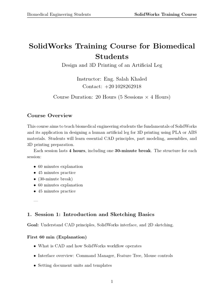 SolidWorks-course Outlines - 20hours | PDF | 3 D Printing | Computer ...