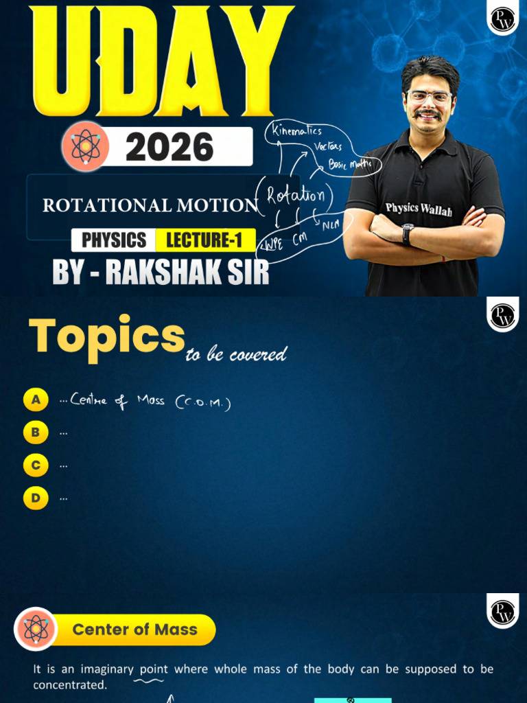 Rotational Motion 01: Class Notes - Uday 2026 (Class 11th) | PDF