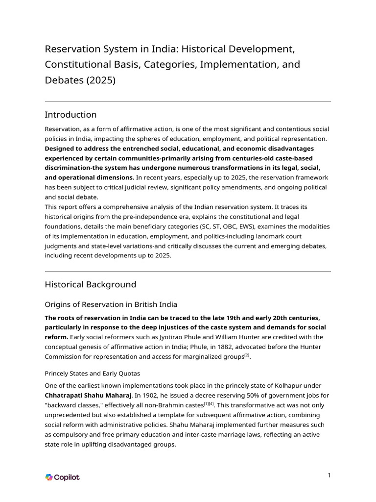 Indian Reservation System Overview | PDF | Government Of India ...