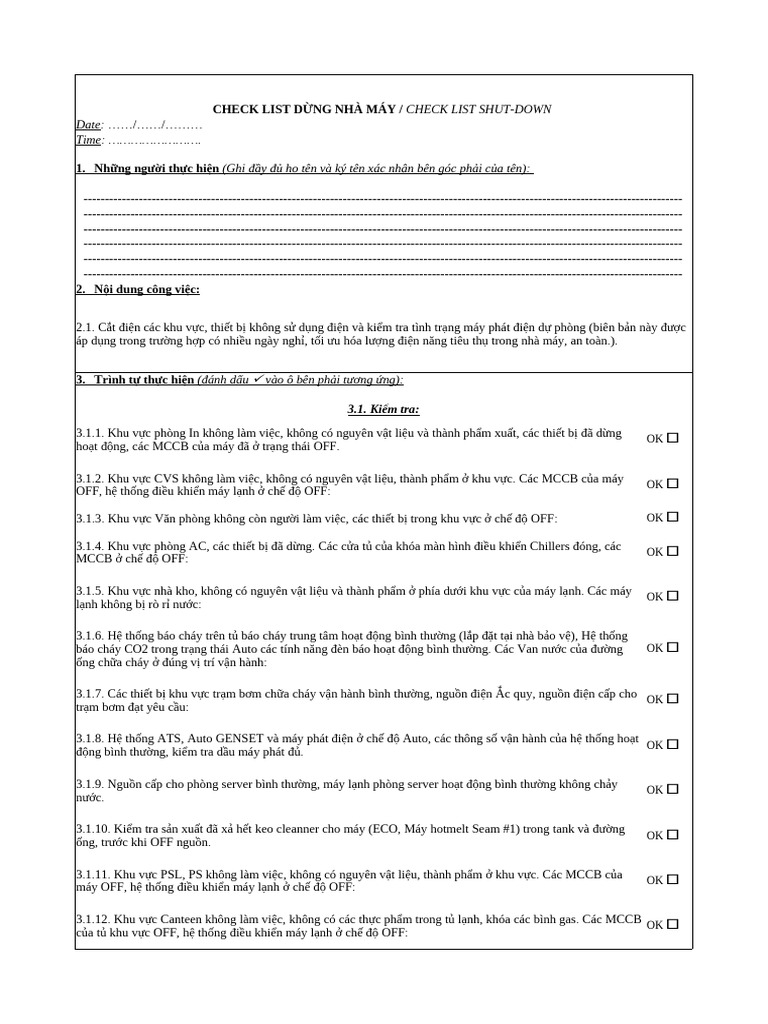 Check List Shut Down - V2 | PDF
