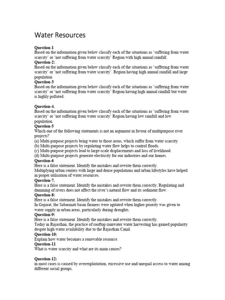Water Resources Only Question | PDF | Water | Water Scarcity