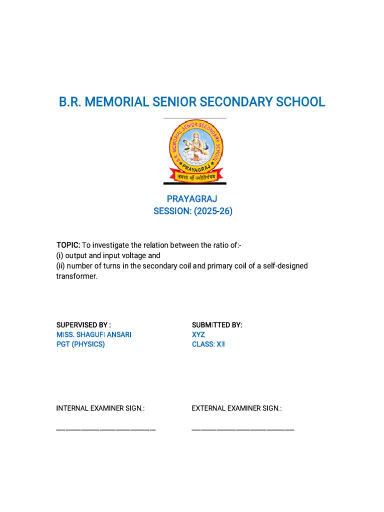 Class 12 Physics Project Cover Page (2025-26) | PDF