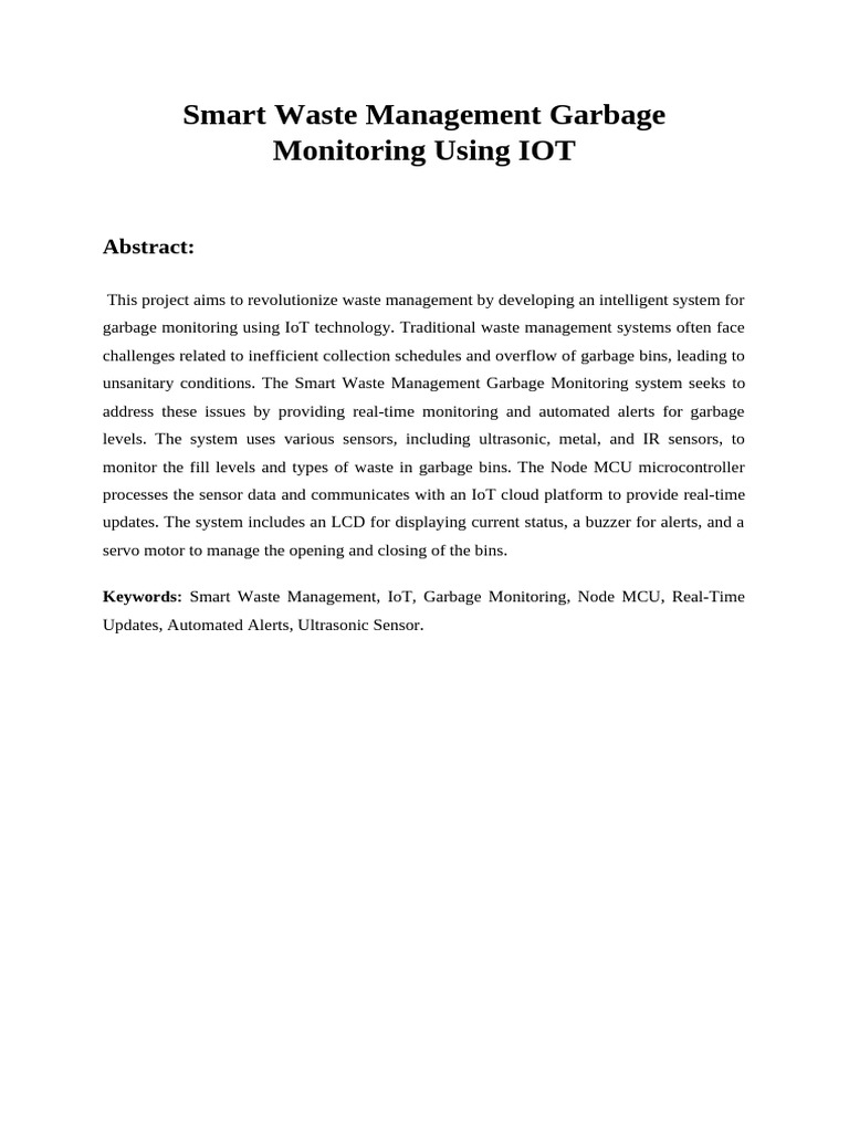 DOC-1. Smart Waste Management Garbage Monitoring Using IOT | PDF ...