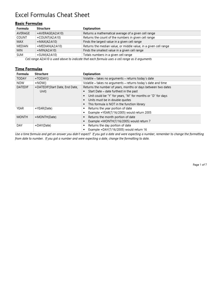 Excel Formulas | PDF | Mathematics | Computer Programming