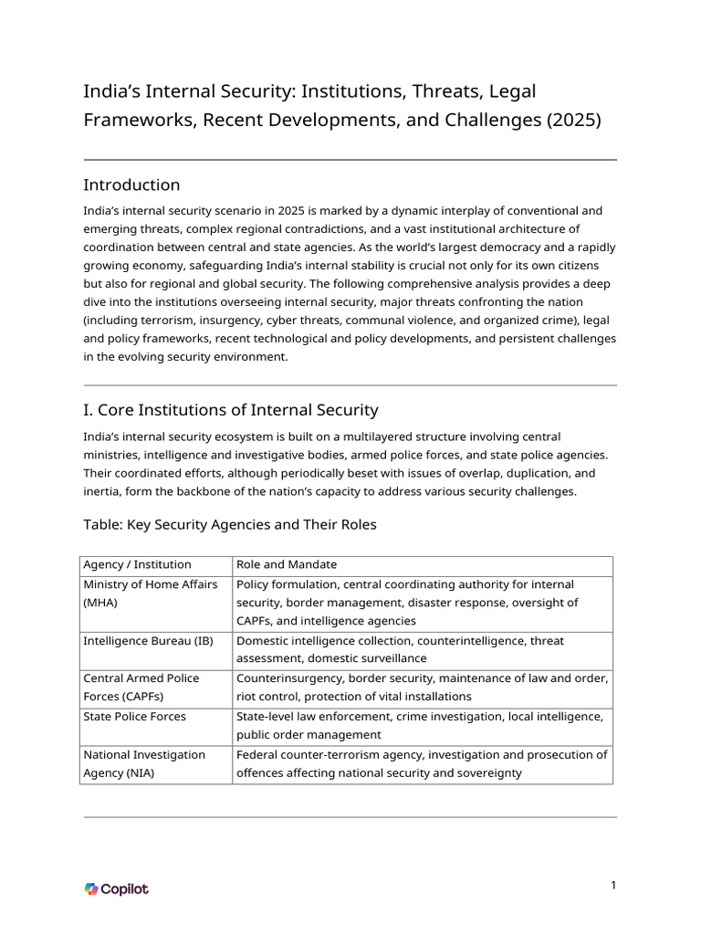 India’s Internal Security Overview 2025 | PDF | Law Enforcement | Crime ...