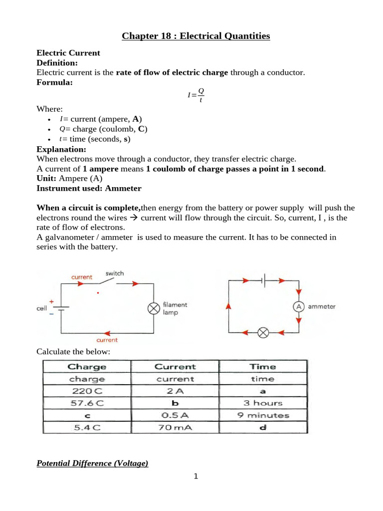 Chapter 18 Electrical Quantities | PDF | Electric Current | Voltage