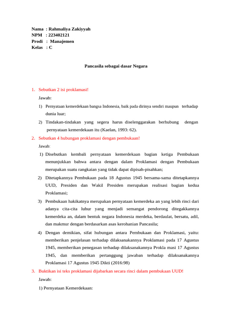 Pancasila dan Proklamasi Kemerdekaan | PDF