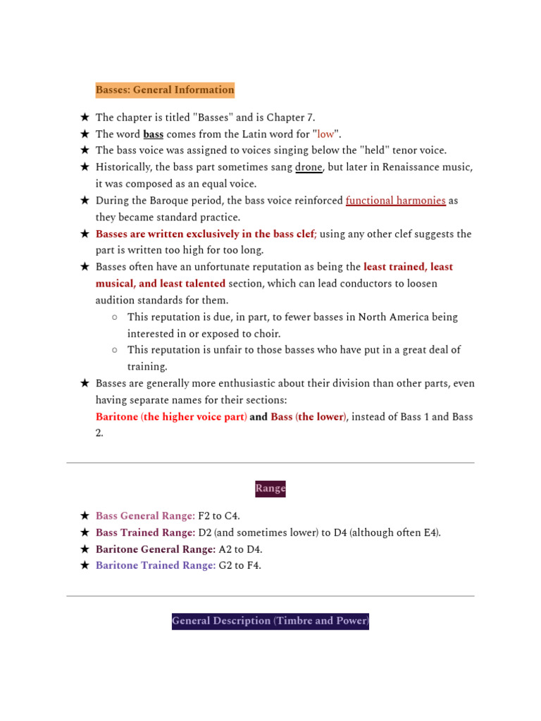 Basses | PDF | Singing | Music Theory