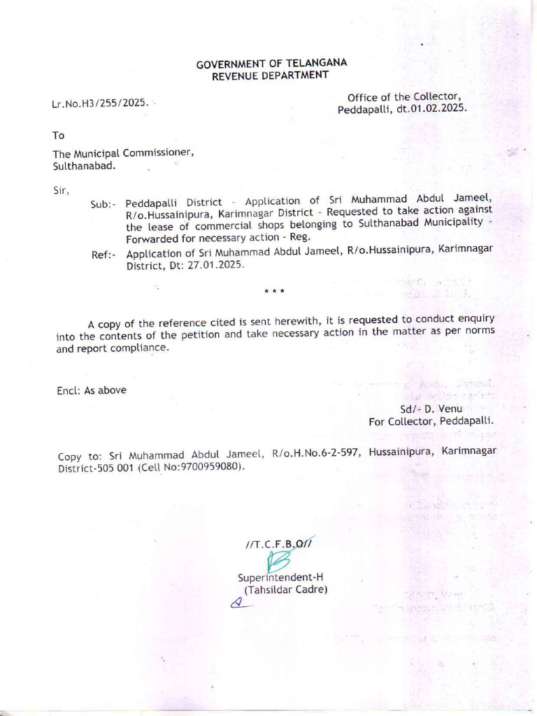 01 District Collector Peddapalli Orders To Sultnabad Municipality | PDF