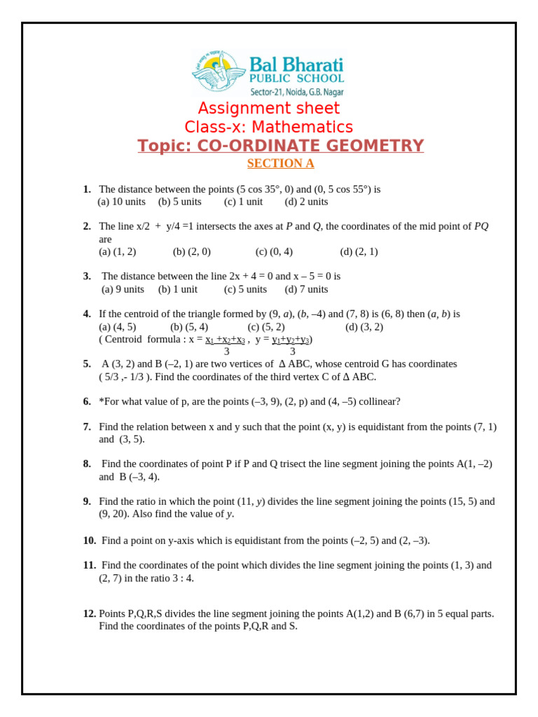 Assignment - Co - Ordinate Geometry | PDF | Triangle | Euclidean Geometry