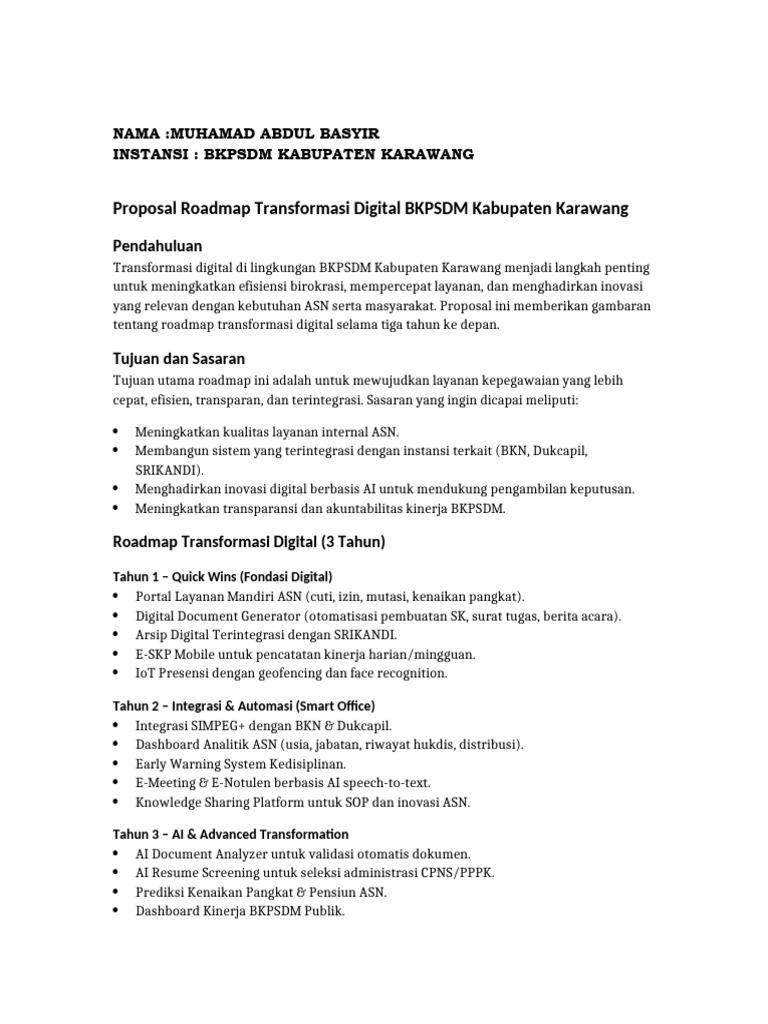 Roadmap Transformasi Digital BKPSDM | PDF