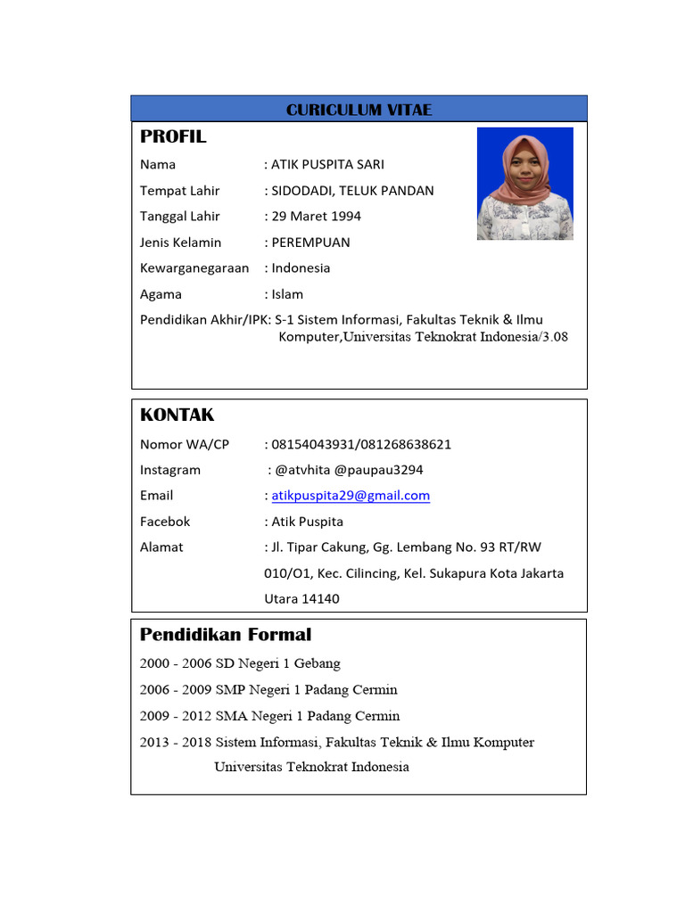 CV - Atik Puspita Sari | PDF