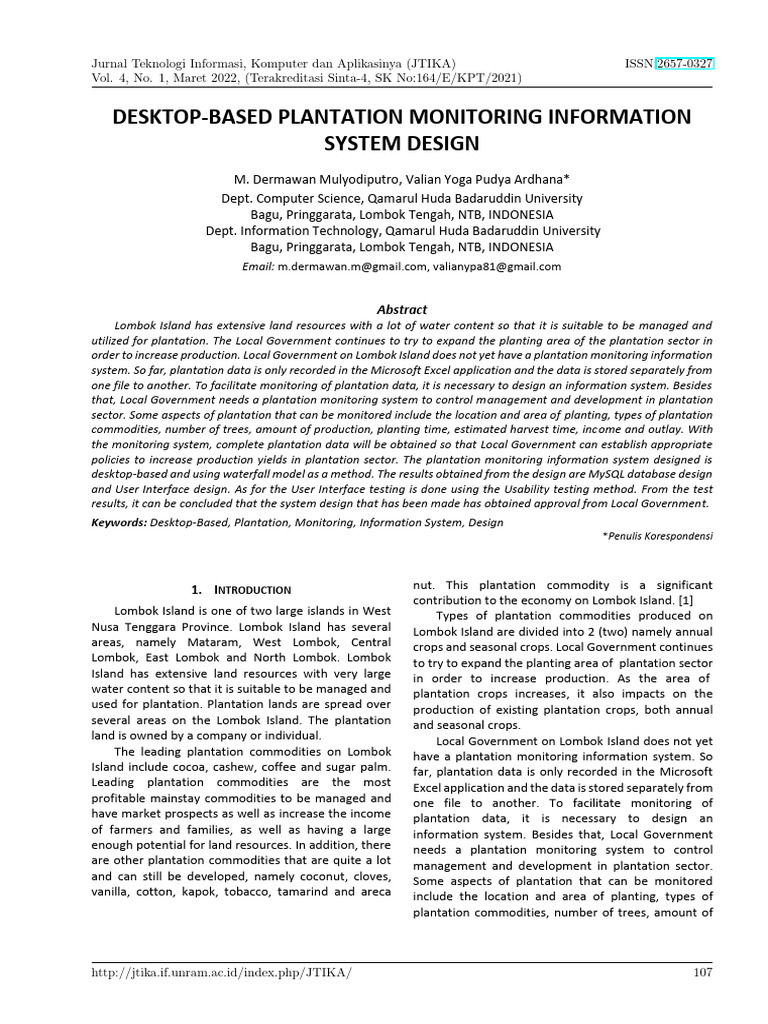 Desktop-Based Plantation Monitoring Information System Design | PDF ...