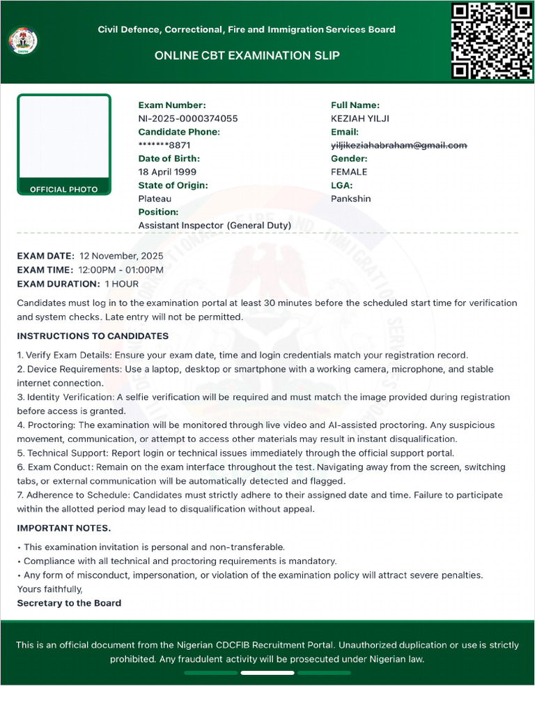 Keziah Abraham Yilji Application Slip | PDF