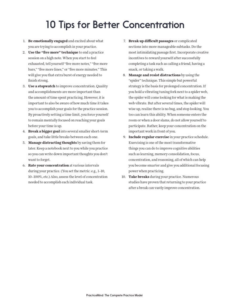 10 Tips to Enhance Practice Concentration | PDF | Mental Processes ...