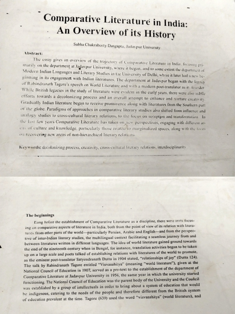Comp Lit in India An Overview of Its History | PDF | Cultural Studies ...
