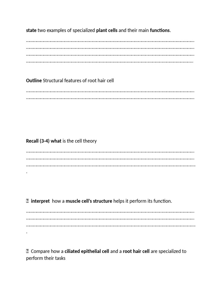 Specialized Plant Cells and Functions | PDF