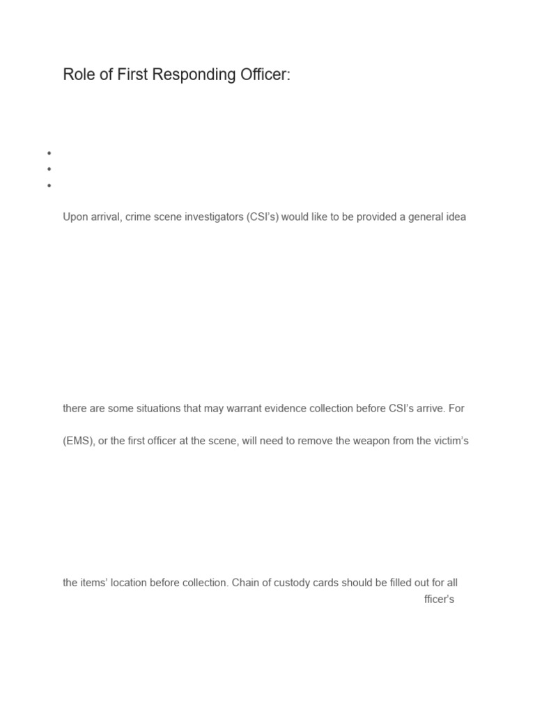 First Responding Officer's Role in Crime Scenes | PDF | Crime Scene ...