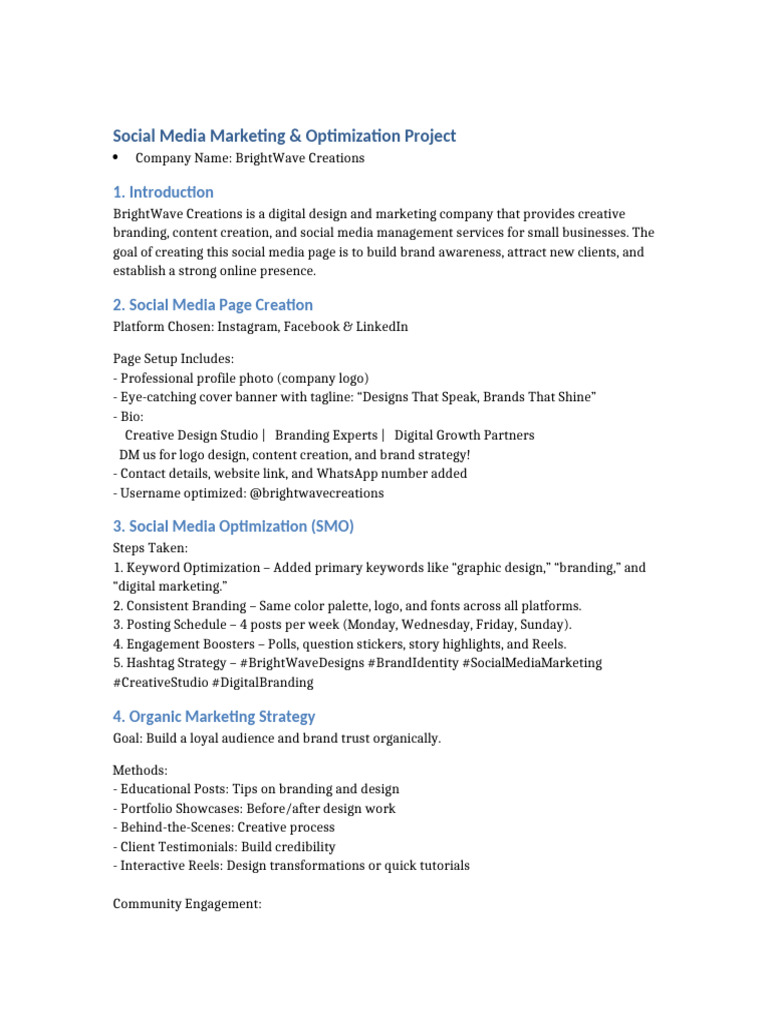 Social Media Strategy for BrightWave Creations | PDF | Brand | Social ...