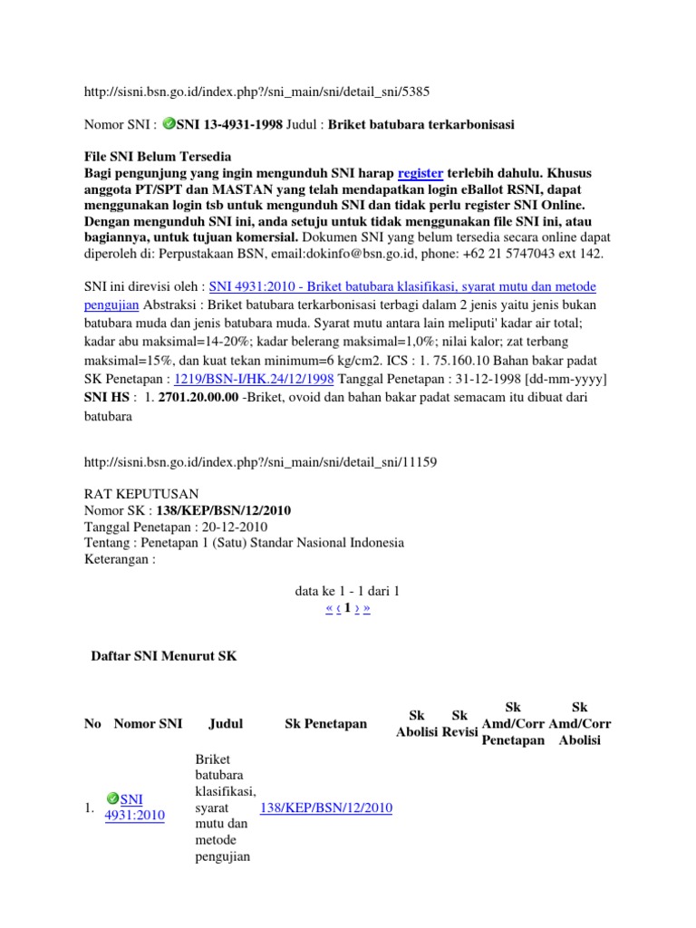 Nomor SNI | PDF | Teknologi & Rekayasa