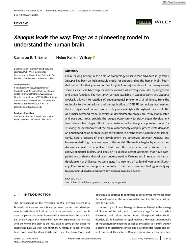 Genesis - 2021 - Exner - Xenopus Leads The Way Frogs As A Pioneering ...