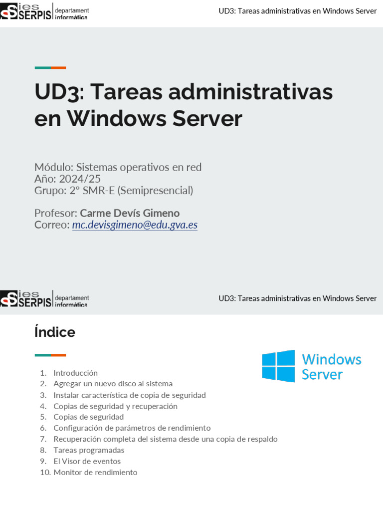Presentación UD3_ Tareas Administrativas en Windows Server (2) | PDF | Apoyo | Microsoft Windows