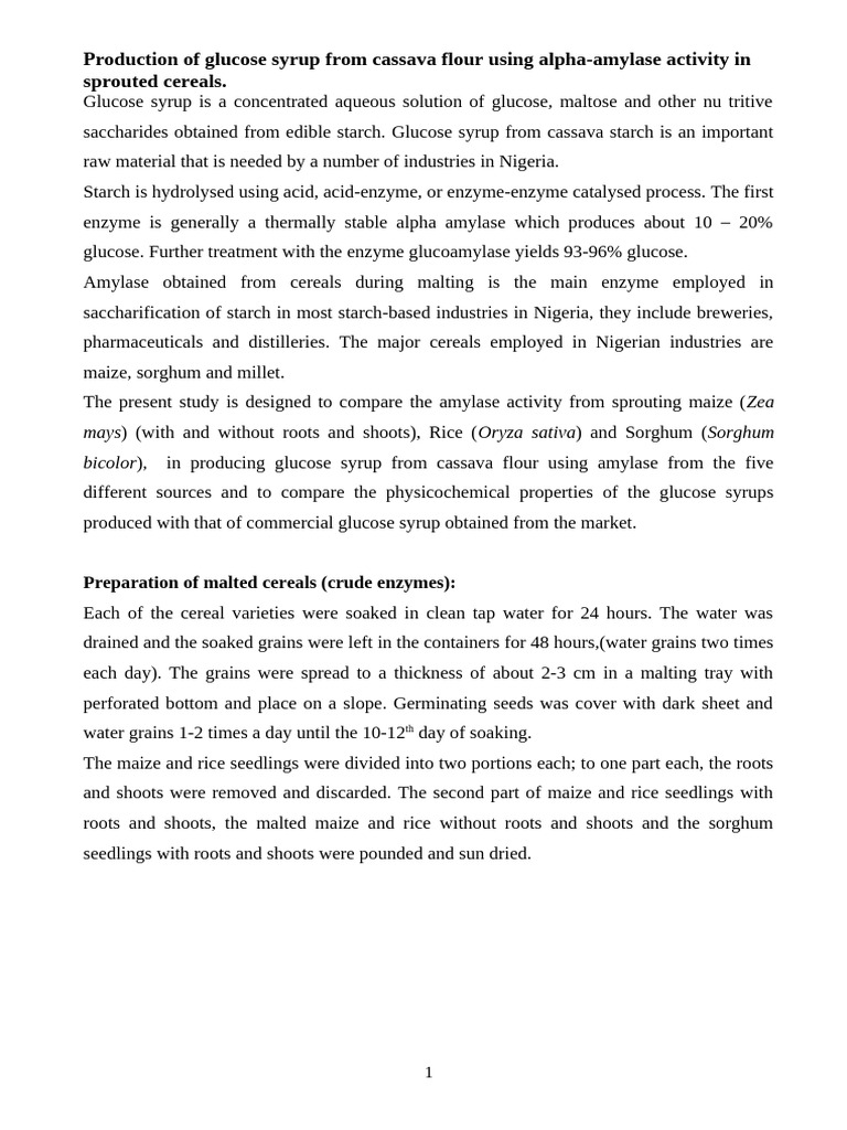 Glucose Syrup Production from Cassava | PDF