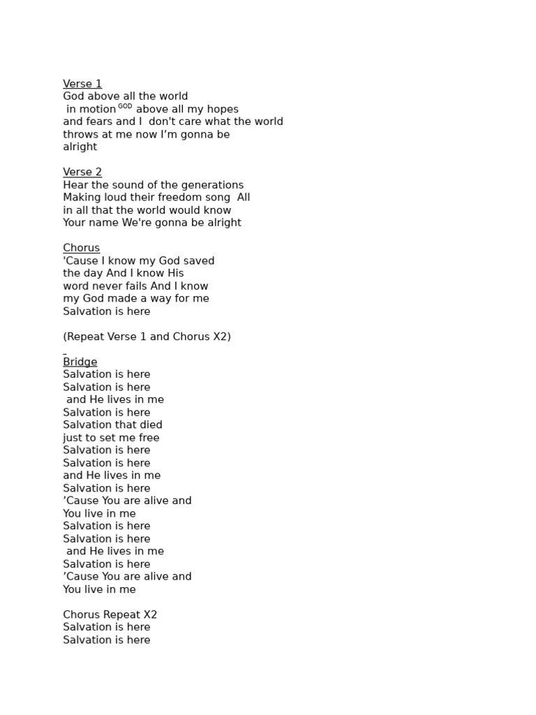 Salvation Is Here - Verse 1 Lyrics | PDF