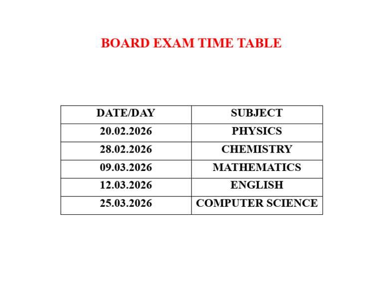 Board Exam Time Table | PDF