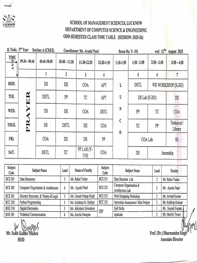 Time Table 2nd Year | PDF