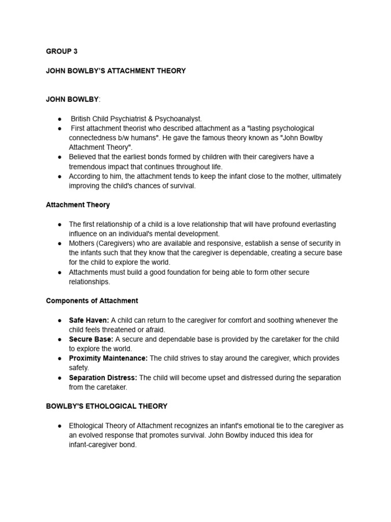 Bowlby's Attachment Theory Explained | PDF | Attachment Theory ...