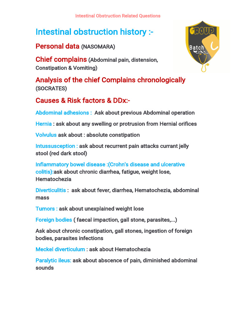 Intestinal Obstruction Exam Q a د مهاء ود سيناء 0 | PDF