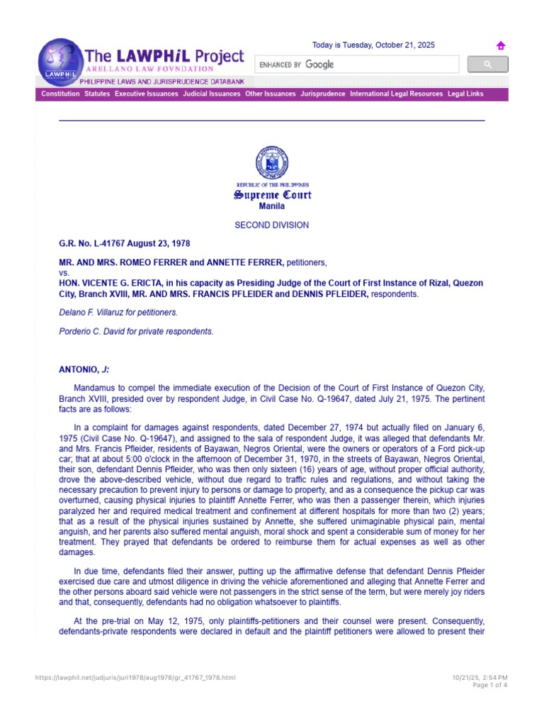 G.R. No. L-41767 (Ferrer Vs Ericta) | PDF | Complaint | Default Judgment