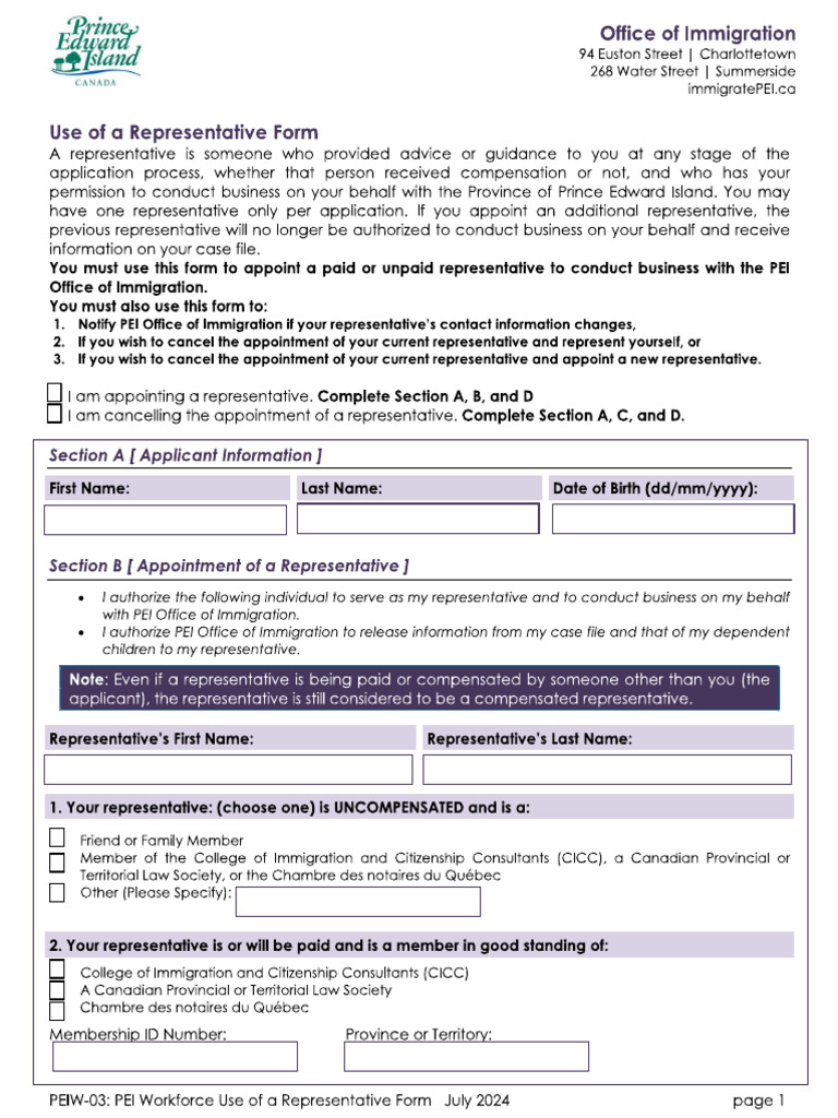 Use of A Representative Form | PDF