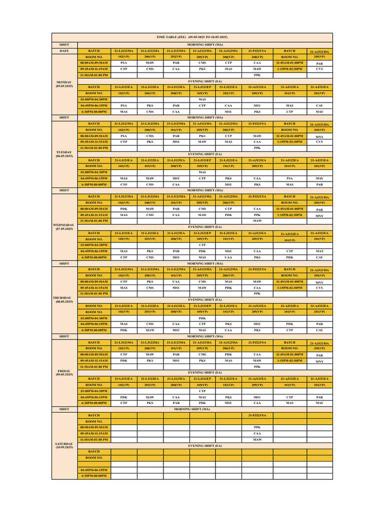 JEE 2025 Exam Timetable: May 5-10 | PDF