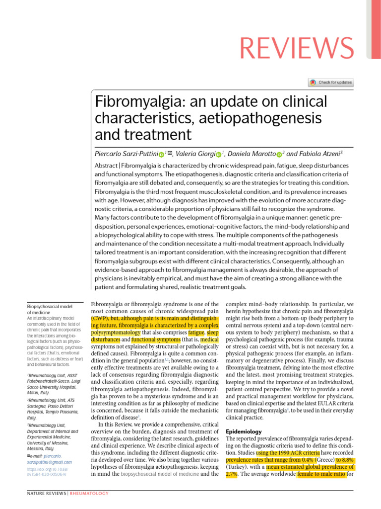 FIbromyalgia. an Update on Clinical Characteristics, Aetiopathogenesis ...