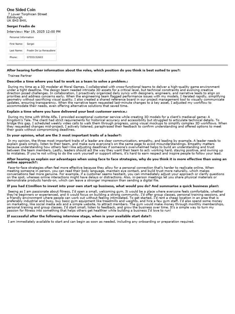 Interview Questionnaire and Answers! | PDF | Empathy | Body Language