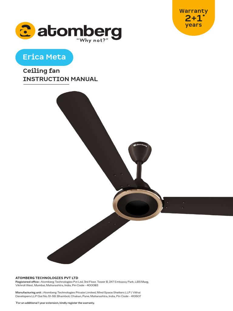 Erica Meta Atomberg Fan Manual | PDF | Power Inverter | Electrical ...
