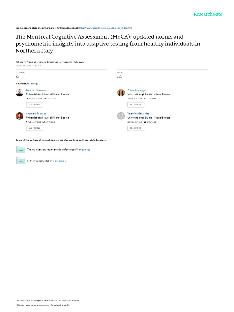 MoCA Taratura Aiello | PDF | Validity (Statistics) | Behavioural Sciences