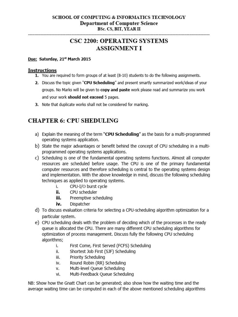 Operating System Os Assignment 1 | PDF | Scheduling (Computing ...