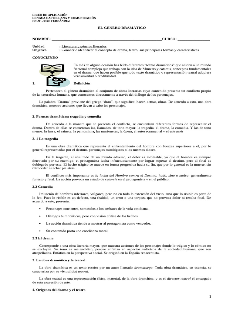 El Género Dramático Guía Materia y Actividad | PDF | Teatro | Tragedia