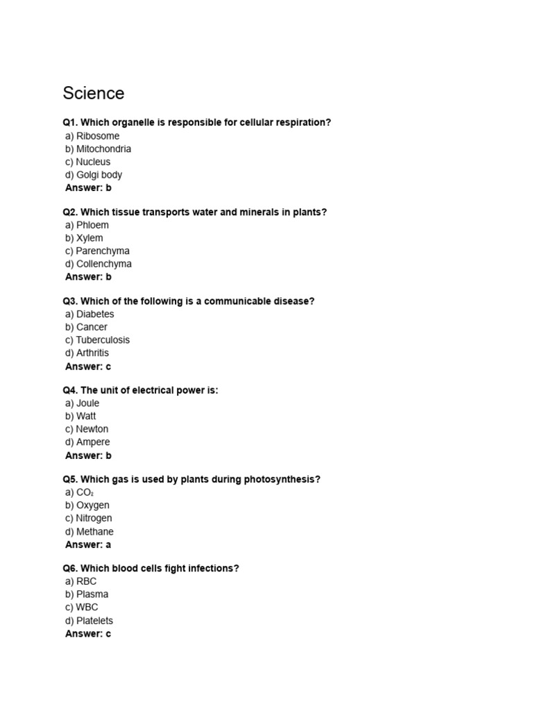 Science Quiz: Key Concepts & Answers | PDF | Area | Oxygen