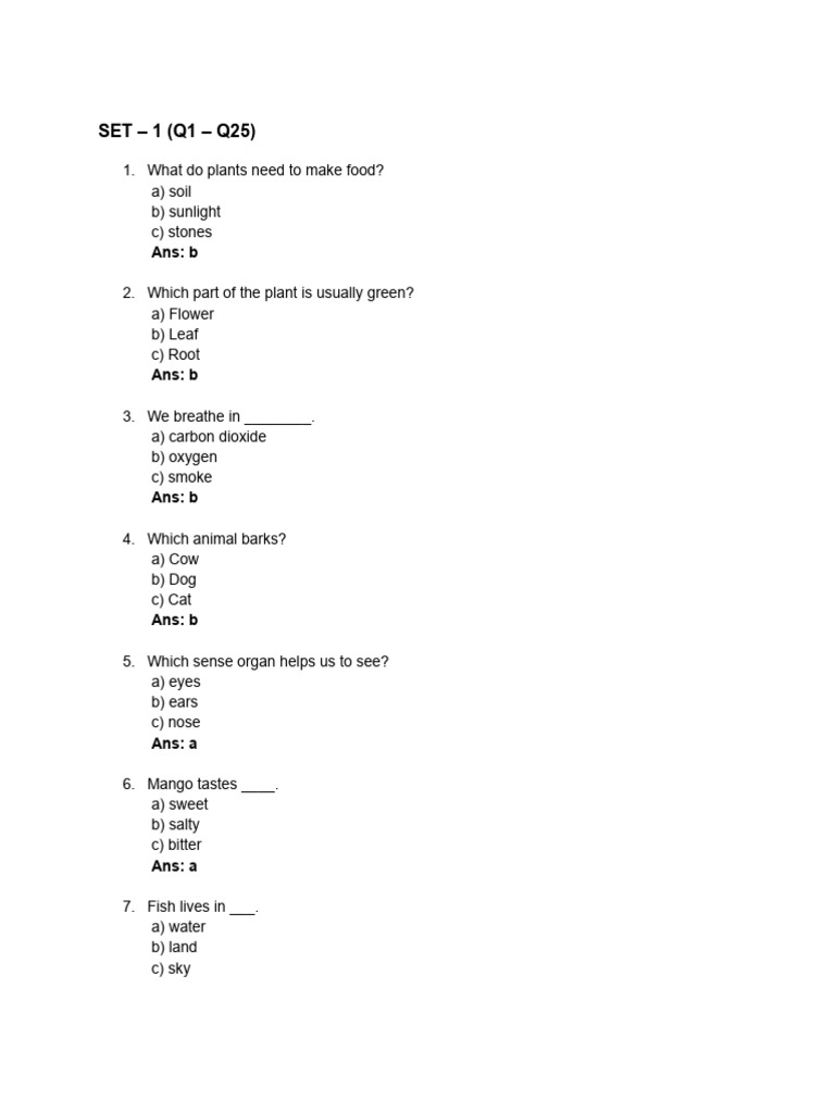 Science Olympiad 100 Practice Question Class 1 | PDF