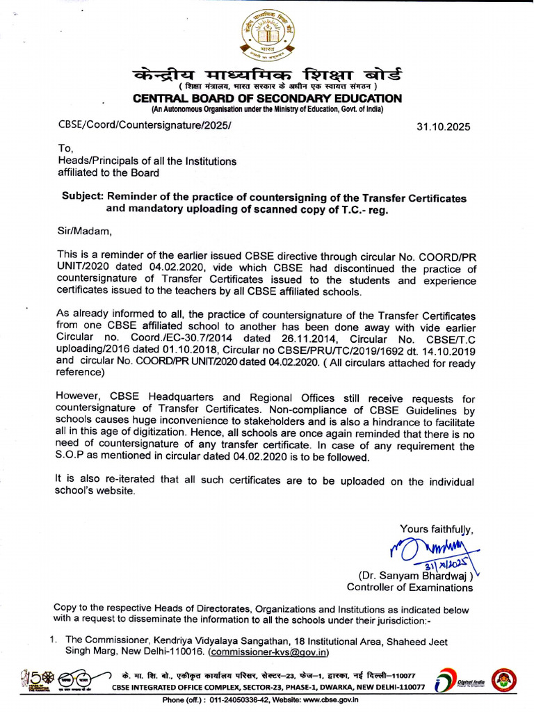 CBSE Transfer Certificate Guidelines Update | PDF | Student Assessment ...