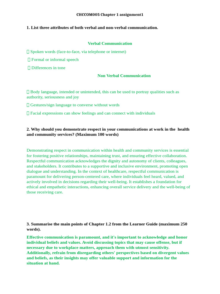 CHCCOM005 Chapter 1 Assignment1 | PDF | Nonverbal Communication ...