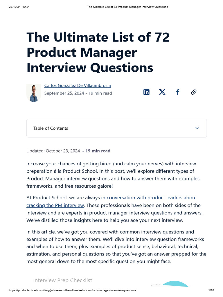 The Ultimate List of 72 Product Manager Interview Questions | PDF ...