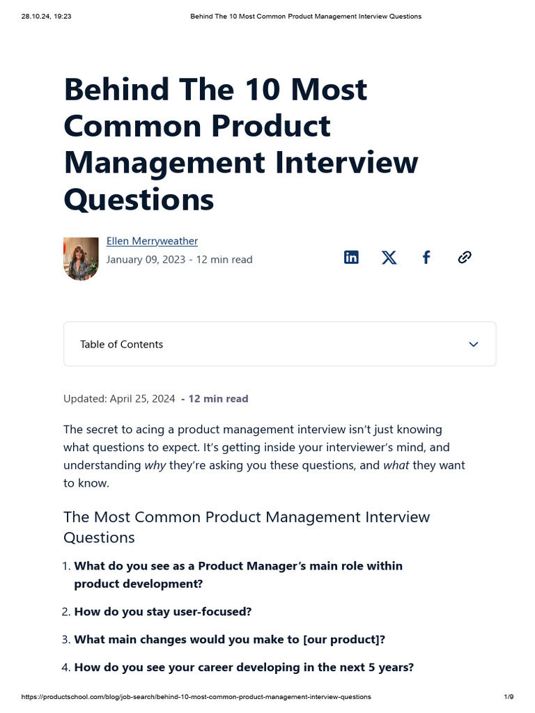 Behind the 10 Most Common Product Management Interview Questions | PDF