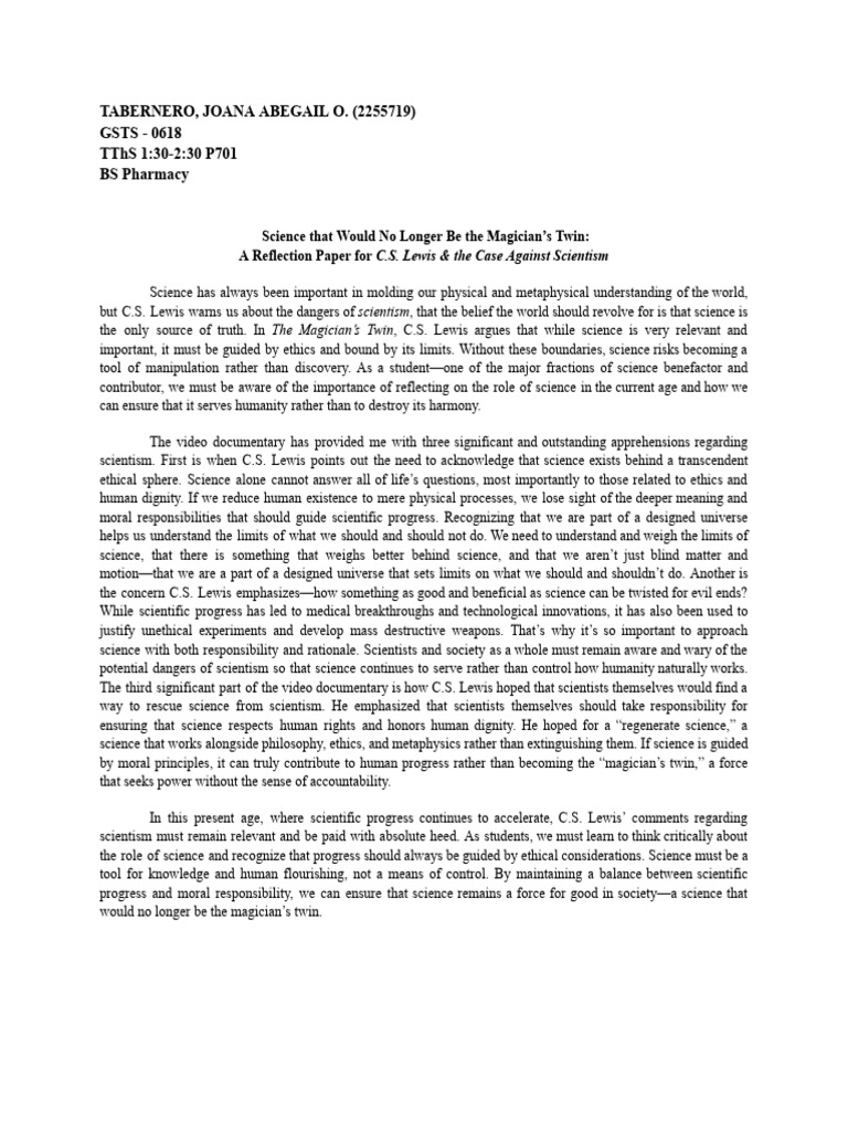 The Magician's Twin Reflection Paper | PDF | Science | Liberal Arts ...