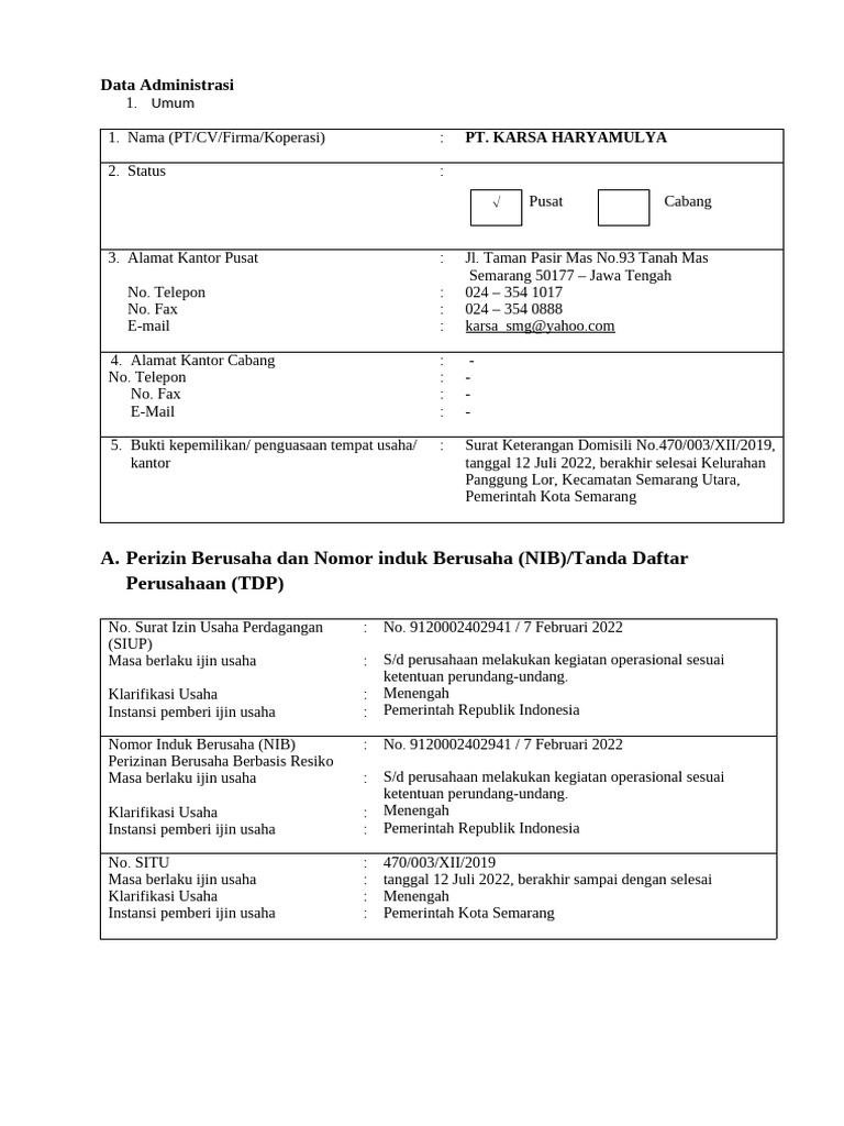 Data Administrasi PT. Karsa Haryamulya | PDF