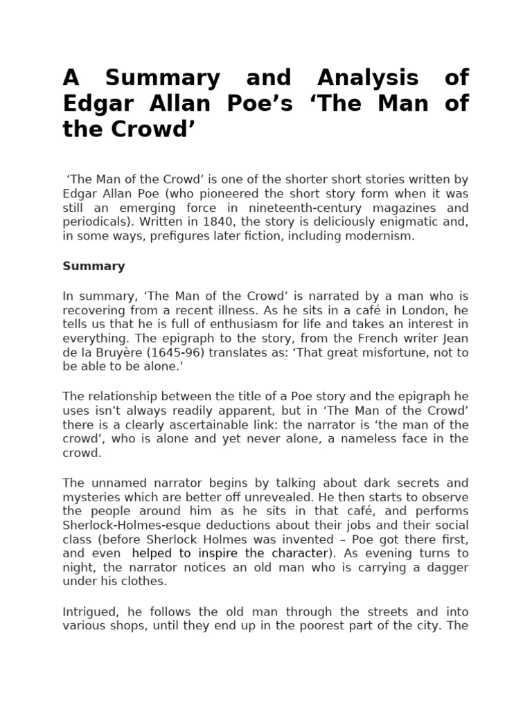 Summary of Poe's "The Man of the Crowd" | PDF